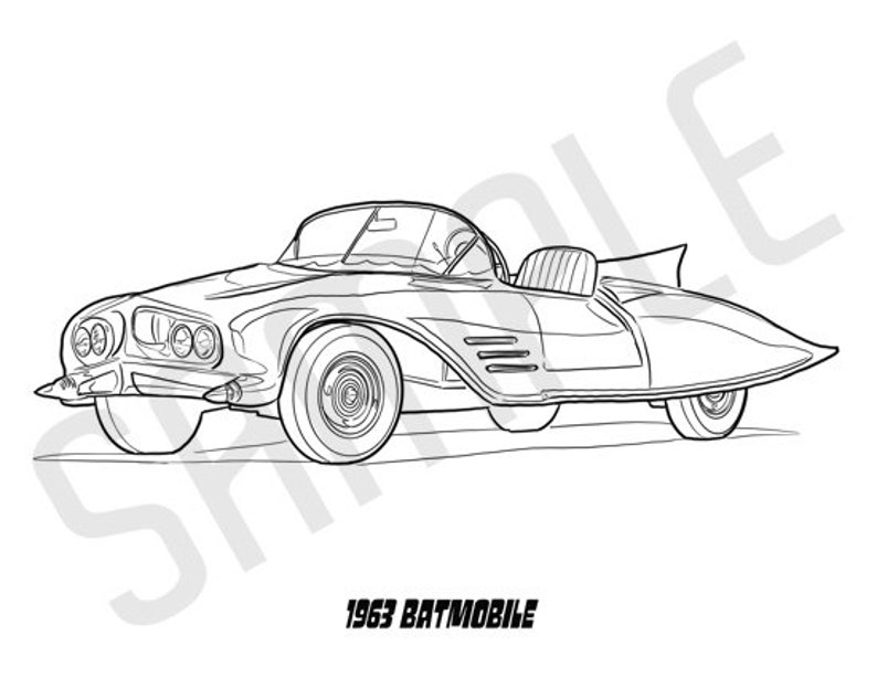 1963 BATMOBILE, Adult Coloring Page, Printable Coloring Pages, Coloring ...