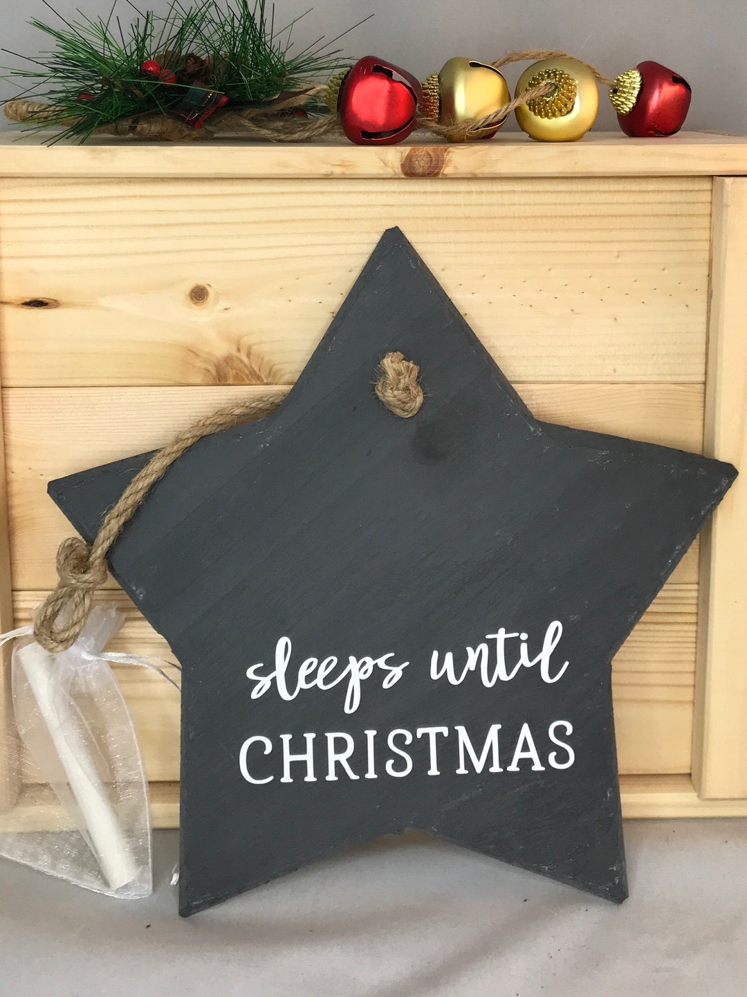 Christmas Countdown Slate Chalkboard With Chalk, Hanging Christmas ...