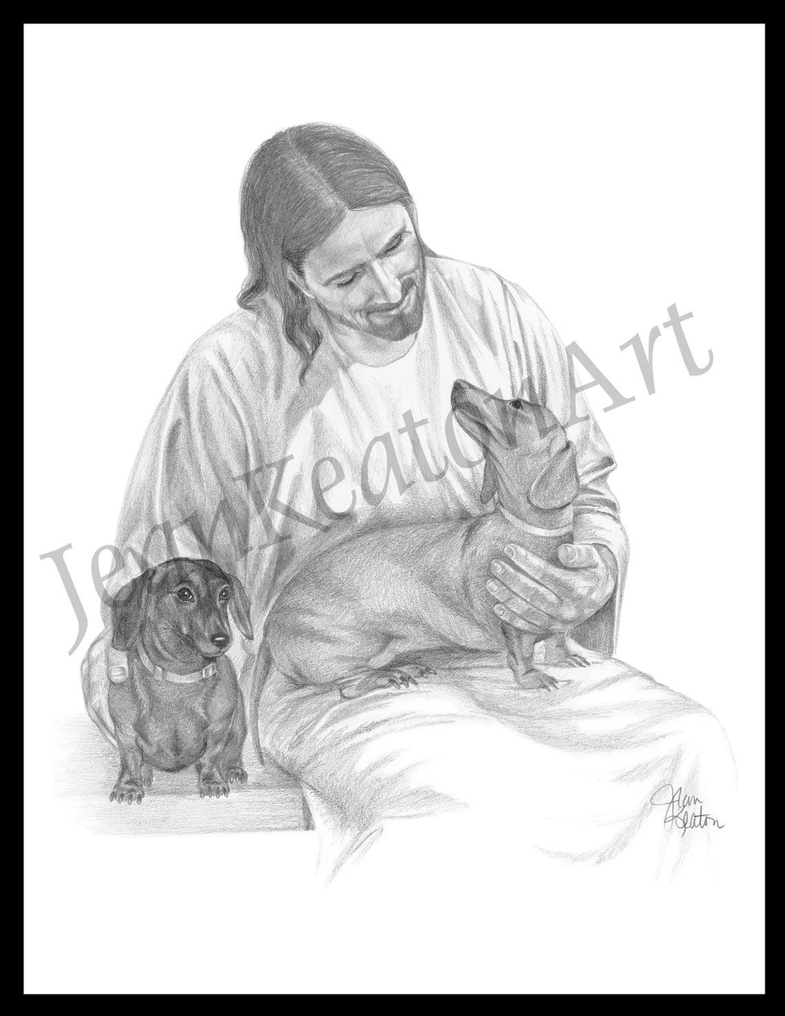 Jesus With Dachshunds Print // Dachshunds // Dogs // Pets // Religious ...