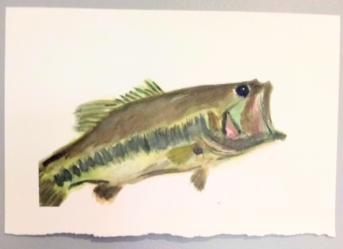 Largemouth Bass Watercolor, Fishing Painting, Bass Fishing Art ...