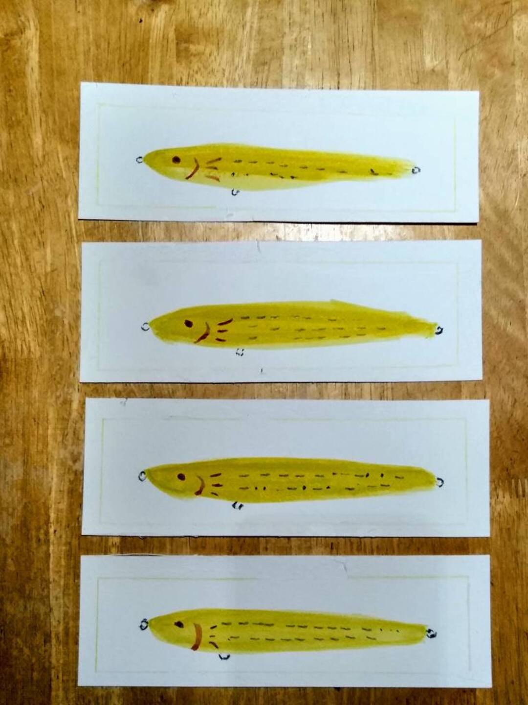 Fishing Lure Bookmark, Original Watercolor Painting, Yellow Bookmark ...