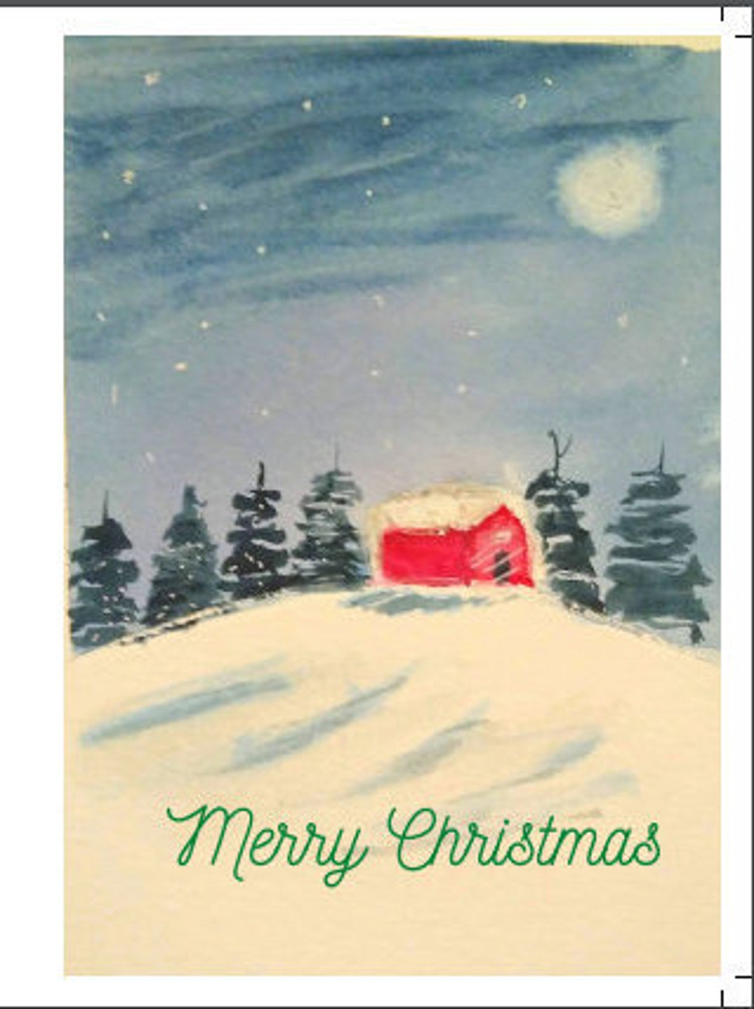 PRINTABLE CHRISTMAS CARD, Red Cabin Christmas Card, Merry Christmas 5x7 ...