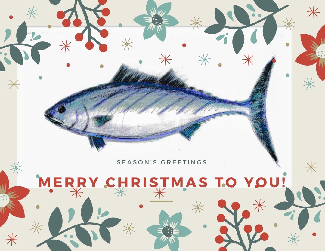 Printable Christmas Card, 5x7 Christmas Card, Fish Christmas Card, Fish ...