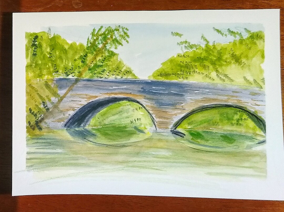 Stone Bridge Painting, Original Watercolor Art, Bridge Over a Creek Art ...