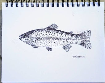 Lake Trout, 11 X 14 Giclee Archival Print, Pen and Ink Print, Fishing ...