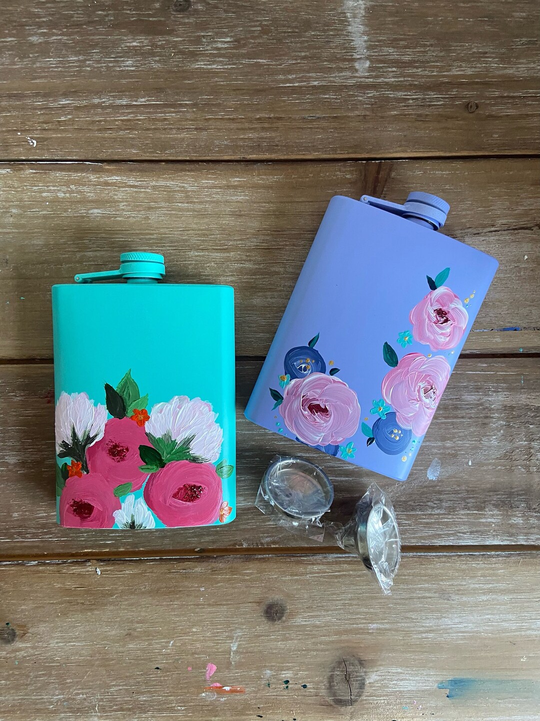 Floral Flask, Hand Painted Flask 8oz With Funnel - Etsy
