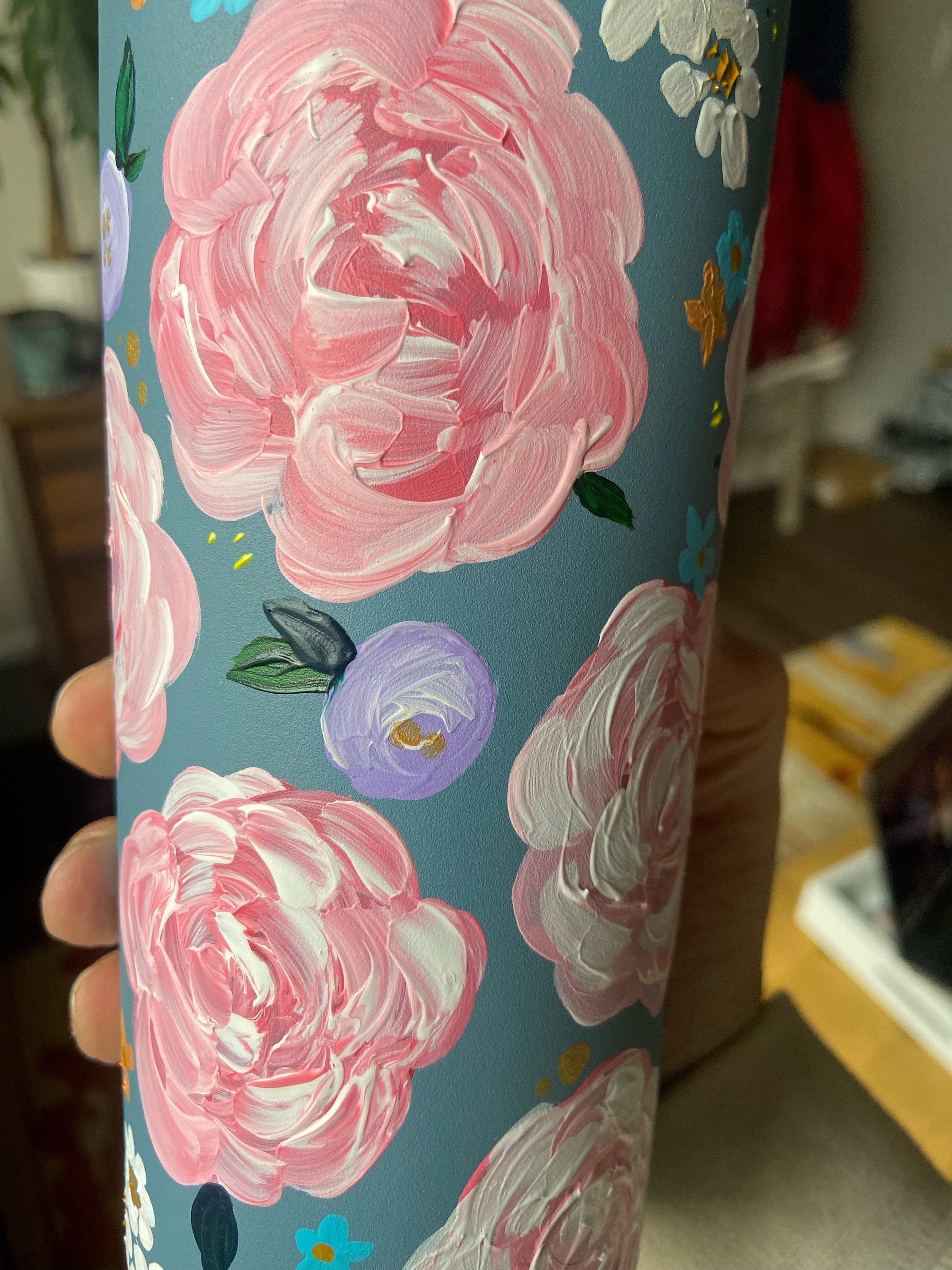 Hand Painted Floral Tumbler - Etsy