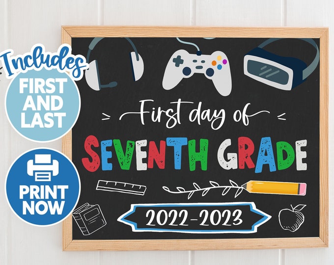 First Day of Seventh Grade School Sign Boy 1st Day of 7th - Etsy