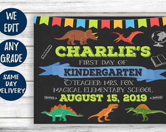 Dinosaur First Day of Kindergarten Chalkboard Sign PRINTABLE - Etsy