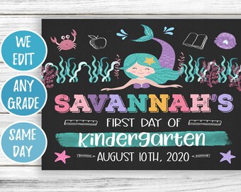 Mermaid First Day of School Sign Printable Girl Back to - Etsy
