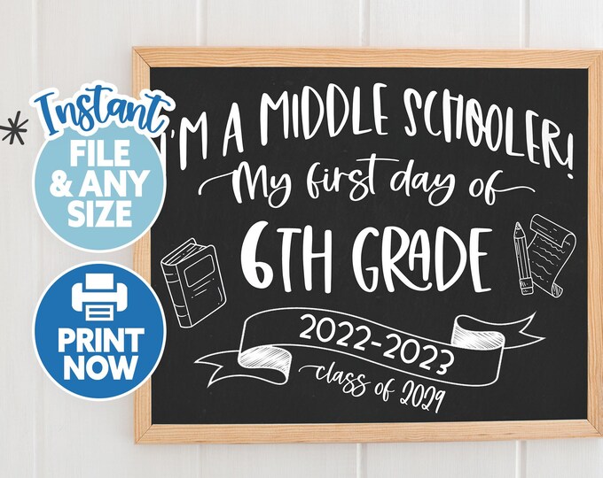 First Day of Middle School Sign First Day of 6th Grade - Etsy