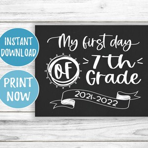 First Day of Seventh Grade Back to School Sign Printable - Etsy