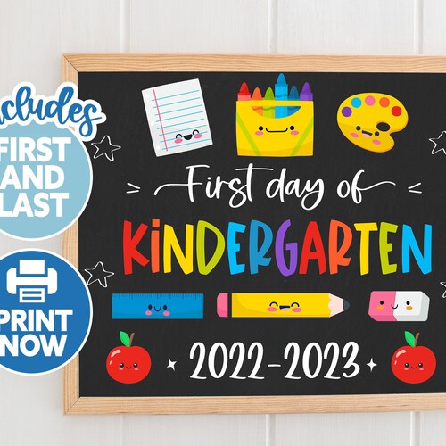 First Day of Kindergarten Chalkboard Printable Back to - Etsy