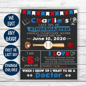 Boys First Day of School Sign - Back to School Sign Printable Baseball ...
