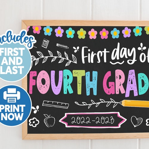1st Day of 4th Grade Sign First Day of 4th Grade Printable - Etsy