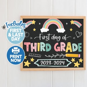 First Day of Third Grade Sign Boho Rainbow First Day of - Etsy