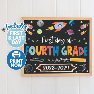 First Day of Fourth Grade School Sign Printable Boy 1st Day - Etsy