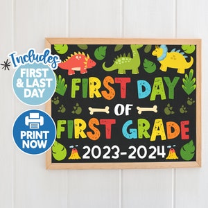 First Day of First Grade Printable - Dinosaur Back to School Sign ...