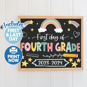 First Day of 4th Grade Sign Boho Rainbow Back to School Sign Chalkboard ...