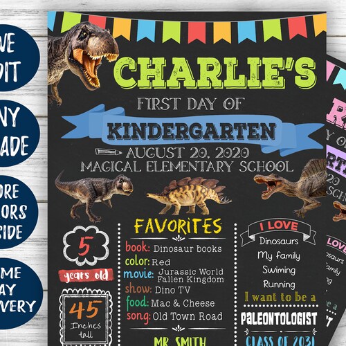 Editable Dinosaur First Day of School Sign Printable Editable - Etsy