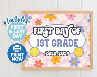 Girl First Day of 1st Grade Sign 1st Day of School Printable Girl First ...