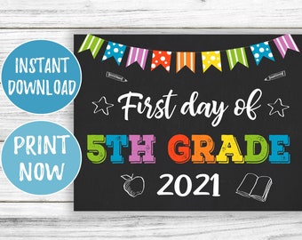 First Day of Fifth Grade Sign Back to School Sign 1st Day | Etsy
