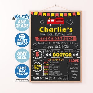 Firefighter First Day of School Sign - Boys Back to School Chalkboard ...