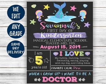 Editable First Day of Kindergarten Sign Mermaid First Day of - Etsy