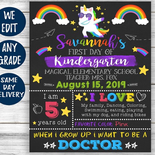 First Day of School Sign Unicorn Printable Unicorn 1st Day of | Etsy