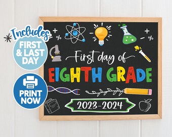 1st Day 8th Grade Sign 2023 First Day of 8th Grade BRUH Printable Back ...