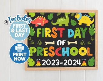 First Day of First Grade Printable Dinosaur Back to School Sign Dino ...