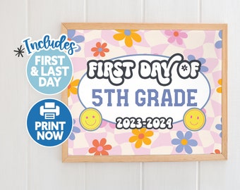 First Day of 5th Grade Sign Girl First Day of Fifth Grade Printable 1st ...