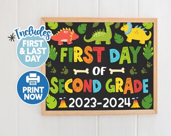 Dinosaur First Day of 2nd Grade Sign Instant Download Dinosaur First ...