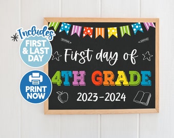 First Day of 4th Grade Sign Fourth Grade Back to School Chalkboard ...