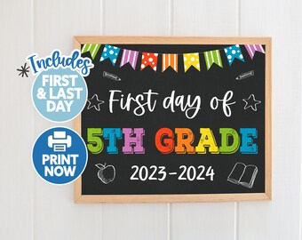 1st Day of 5th Grade Sign - 1st Day of School Signs Printable 2025 ...