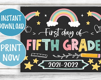 First Day of Fifth Grade Sign Back to School Sign 1st Day | Etsy