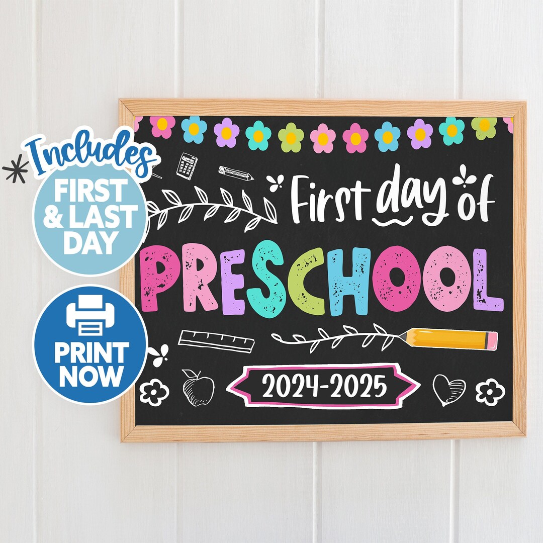 First Day of Preschool First Day of School Sign Preschool Girl Back to ...