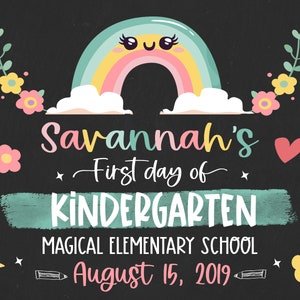 Boho Rainbow First Day of School Sign, Girl First Day of School ...