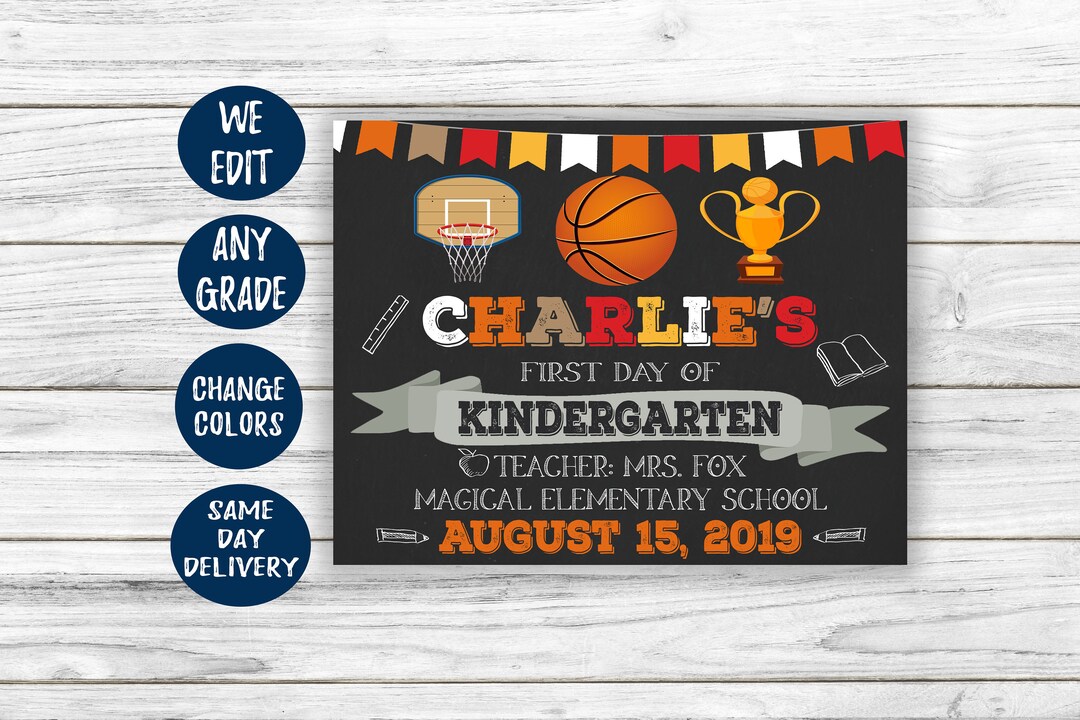 Back to School Sign Basketball Chalkboard Printable - Sports First Day ...