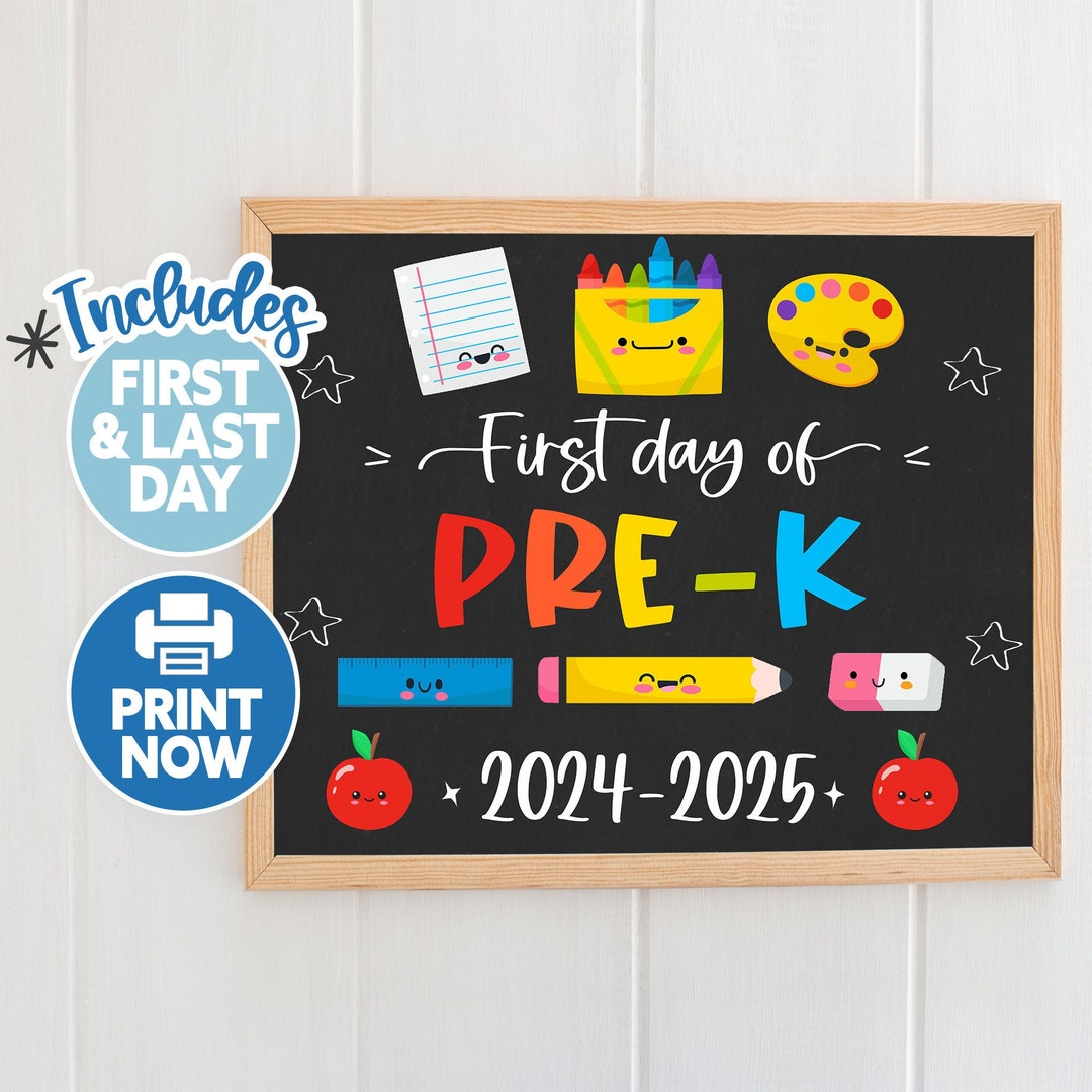 First Day of Prek Chalkboard Printable - Back to School Sign - First ...