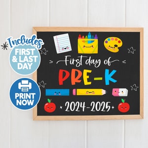 First Day of Prek Chalkboard Printable - Back to School Sign - First ...
