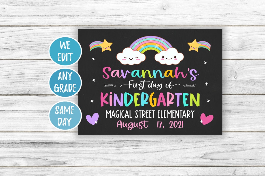 Rainbow First Day of School Sign, Girl First Day of School Chalkboard ...
