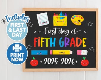 Boys First Day of School Fifth Grade Sign First Day of Fifth Grade Sign ...