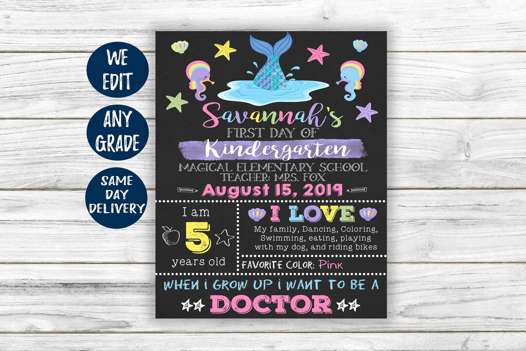Girl First Day of School Sign Printable - Mermaid Back to School Sign ...