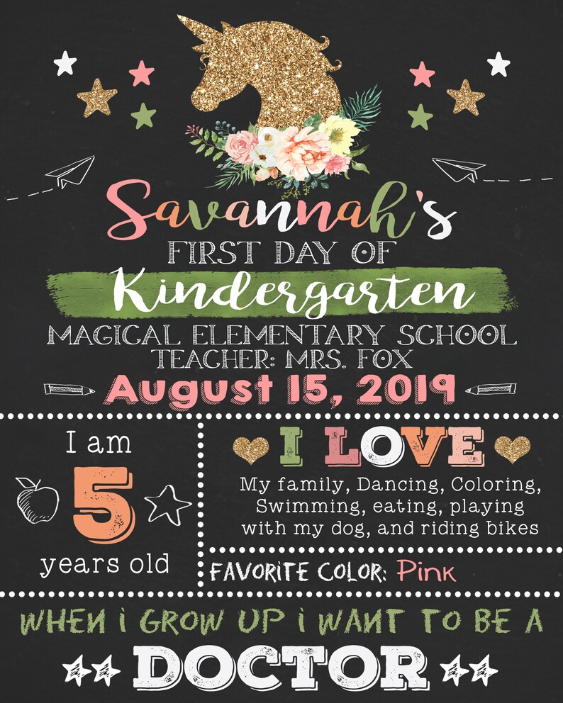 Unicorn First Day of School Sign, Girl First Day of School Chalkboard ...