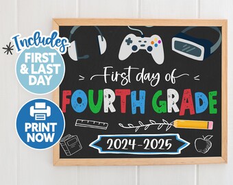 First Day of 4th Grade Sign, Printable First Day of School Sign Girl ...