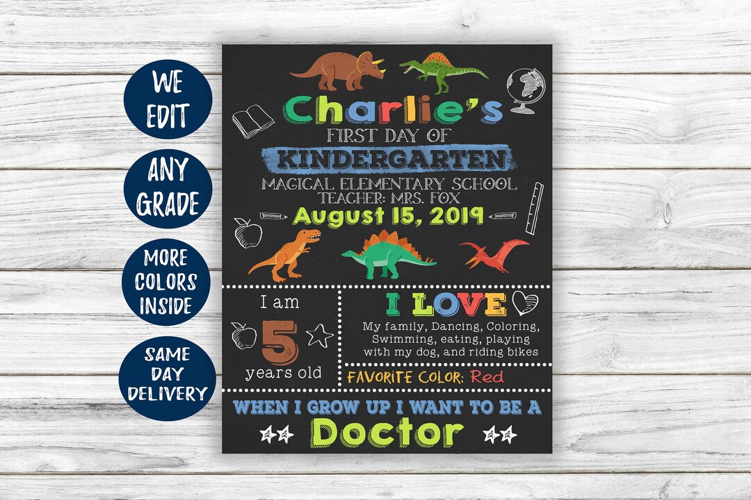 Dinosaur Back to School Sign - 1st Day of School Sign Printable - First ...