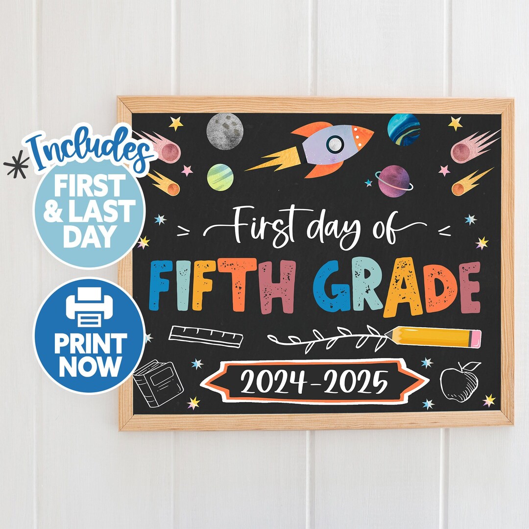 First Day of Fifth Grade Sign - Boy First Day of School Sign - Back to ...