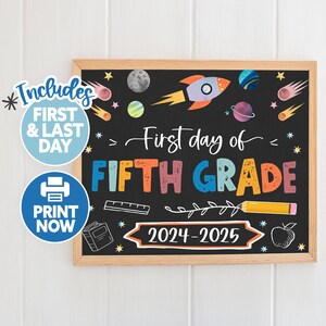 First Day of Fifth Grade Sign - Boy First Day of School Sign - Back to ...