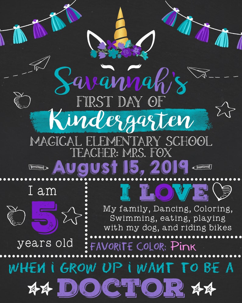 Unicorn First Day of School Sign, Girl First Day of School Sign, First ...